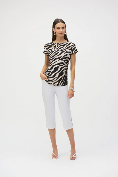 Joseph Ribkoff Keyhole Cutout Cap Sleeve Animal Print Top - Beige/Blac ...