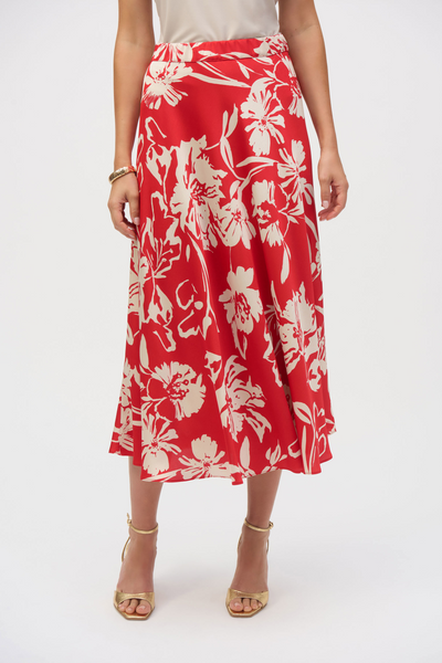 Joseph Ribkoff Hammered Satin Floral Print Skirt - Red/Cream – Rippe's