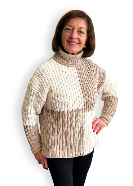 Steven Guy Color Block Turtle Neck Sweater - Tan/Vanilla – Rippe's